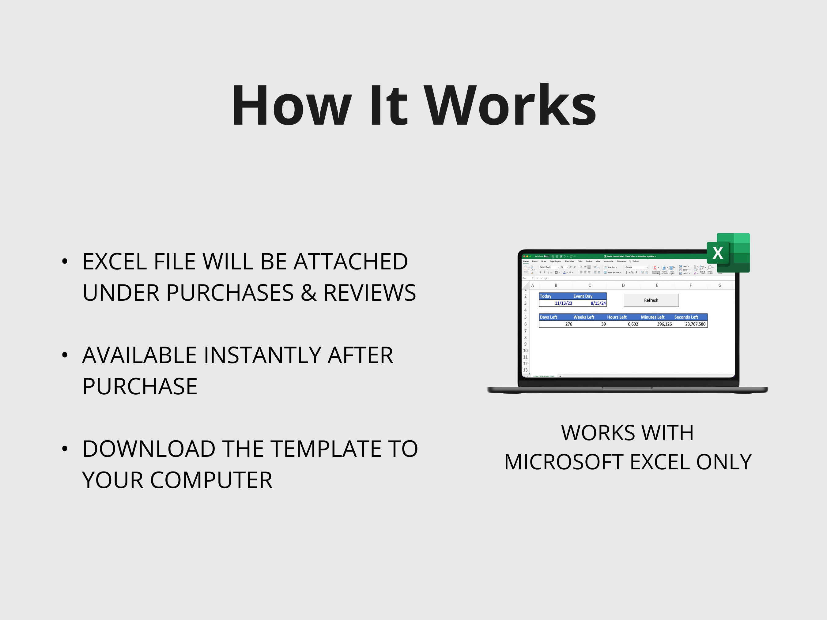 Event Countdown Timer for Microsoft Excel - Countdown Timer Spreadsheet, Event Tracker, Time ...