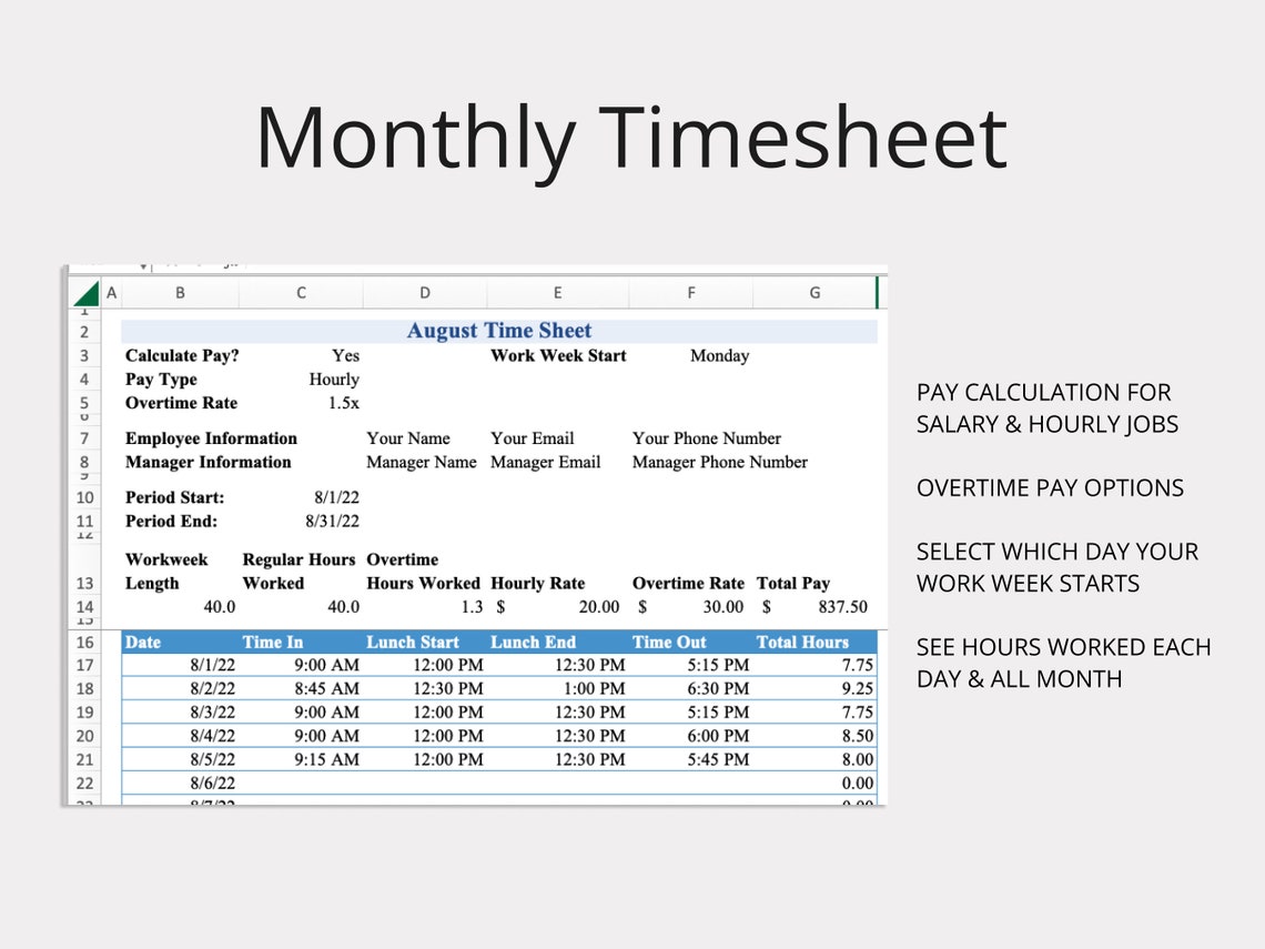 Invoice & Timesheet Templates for Microsoft Excel/google Sheets ...