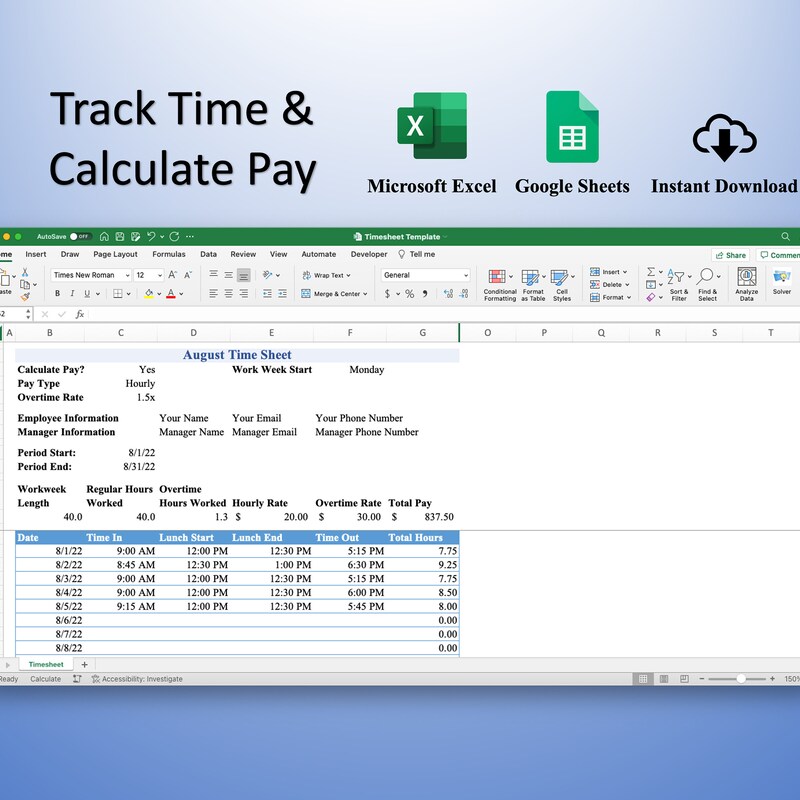 1099 Timesheet Template - Etsy