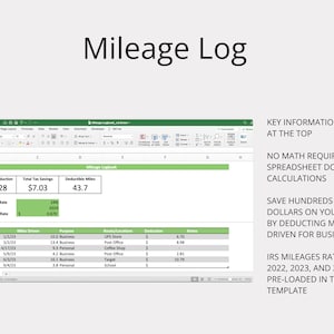 Mileage Log Template (green) for Microsoft Excel & Google Sheets ...