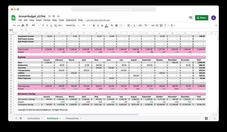 Budget Spreadsheet for Microsoft Excel & Google Sheets pink - Etsy