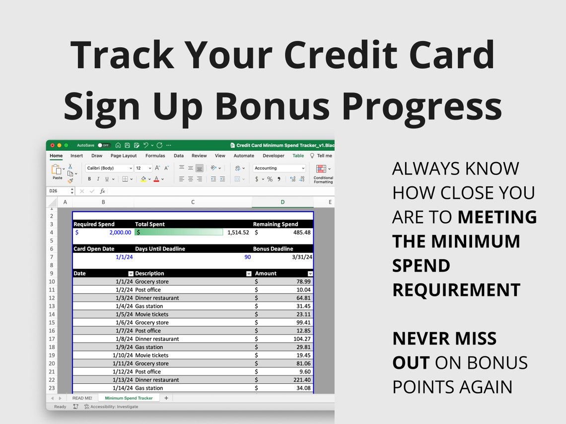 Credit Card Minimum Spend Requirement Tracker - Credit Card Points ...