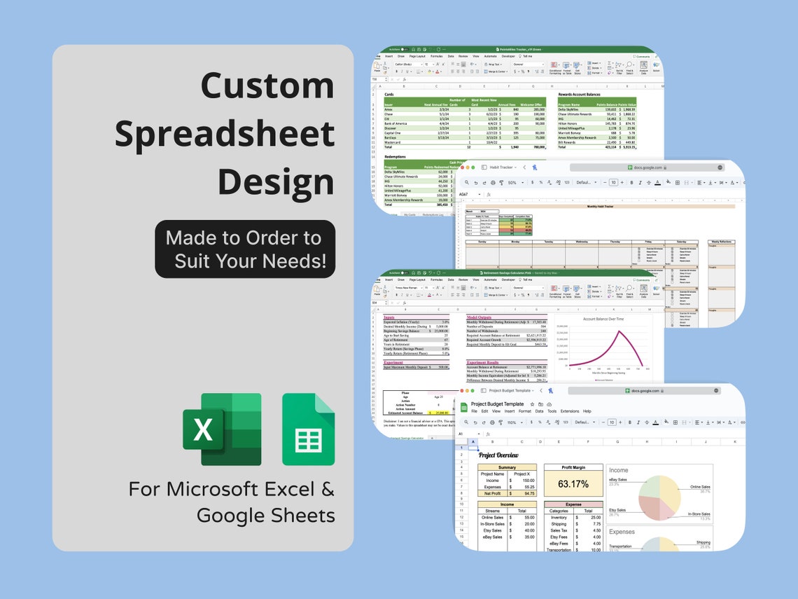 Custom Spreadsheet for Microsoft Excel Personalized Spreadsheet Design ...