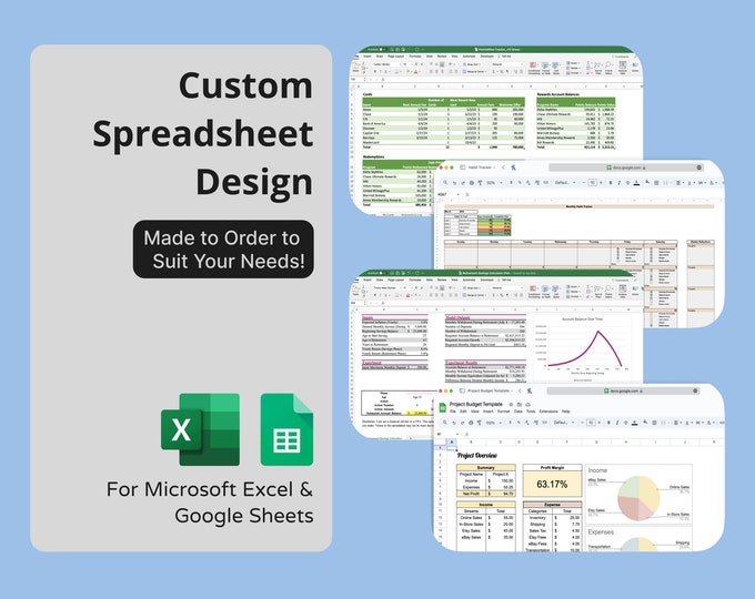 Custom Spreadsheet for Microsoft Excel - Personalized Spreadsheet ...