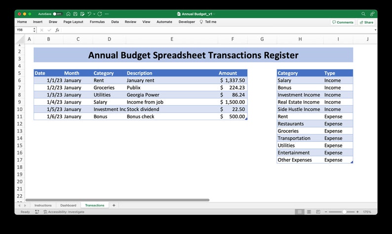Annual Budget Spreadsheet for Microsoft Excel & Google Sheets - Etsy