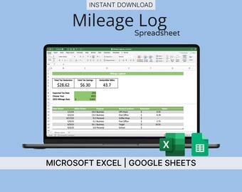 Mileage Log & Invoice Template for Microsoft Excel/google - Etsy