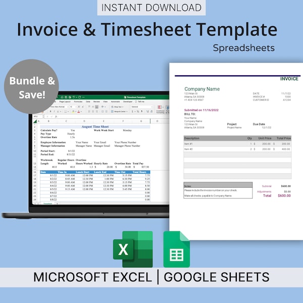 Excel Monthly Invoice Template - Etsy