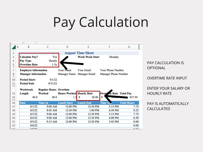 Monthly Timesheet Template for Microsoft Excel & Google Sheets blue ...