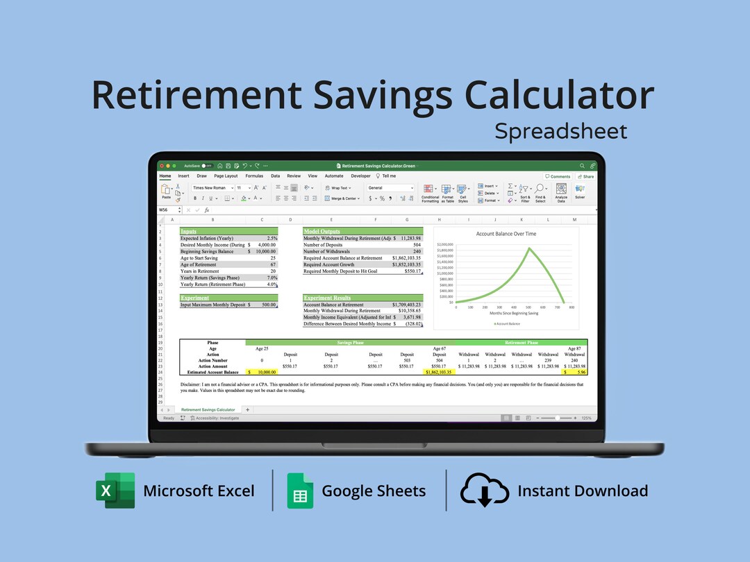 Retirement Savings Calculator for Microsoft Excel & Google Sheets ...
