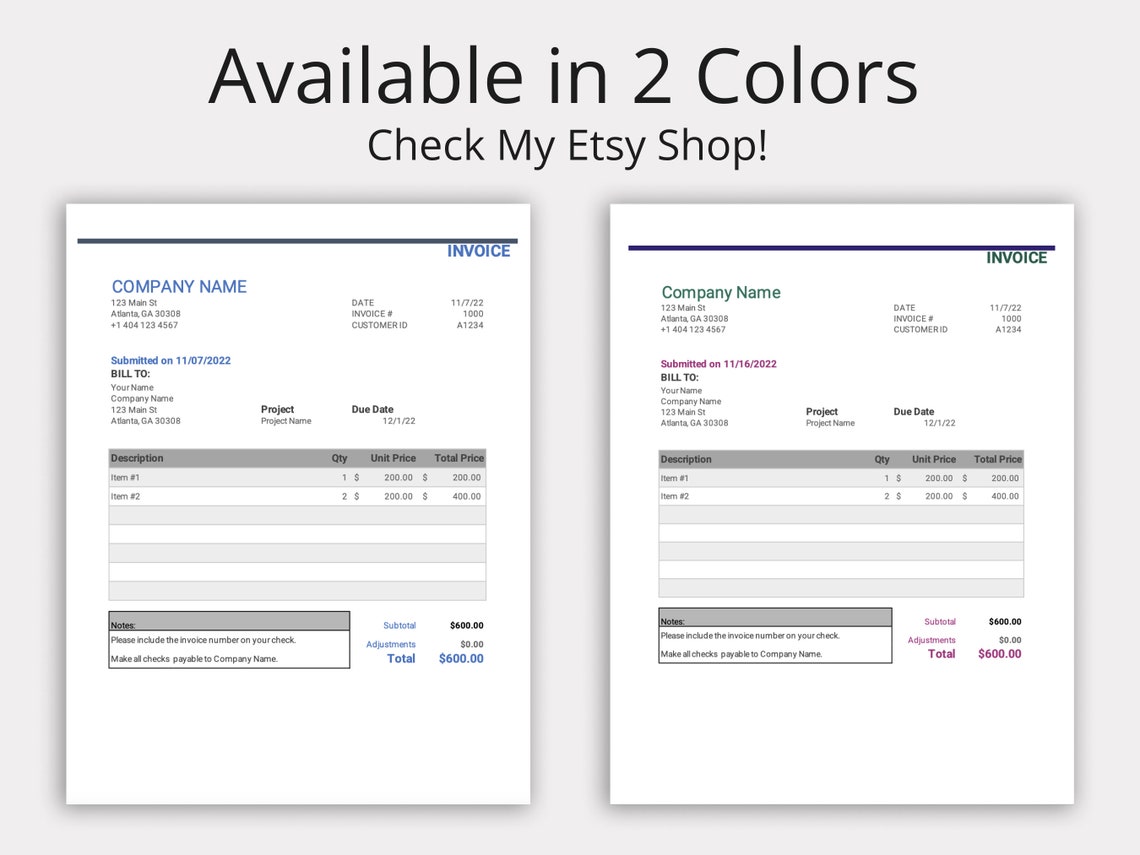 Invoice & Timesheet Templates for Microsoft Excel/google Sheets ...