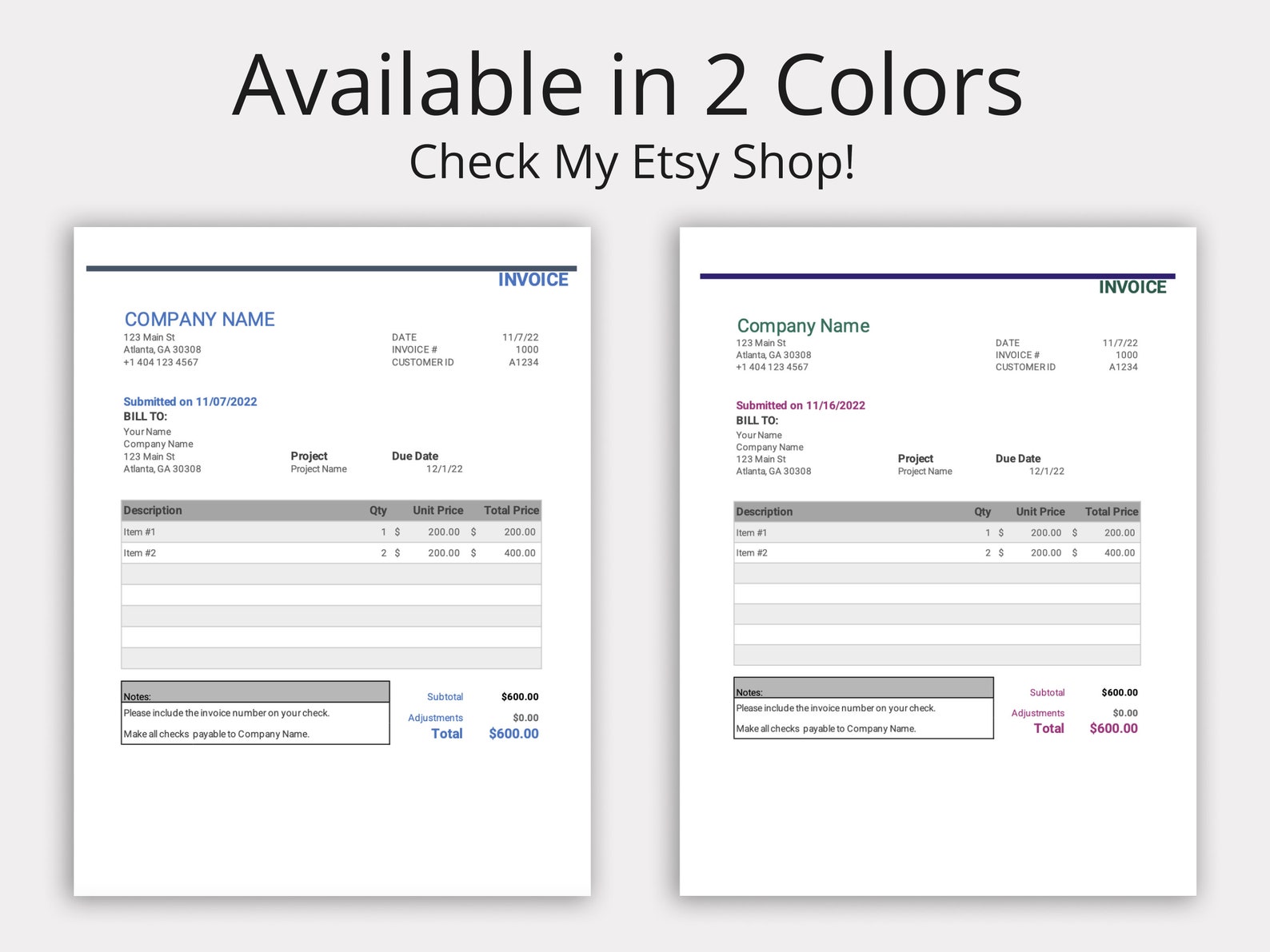 Invoice & Timesheet Templates for Microsoft Excel/google Sheets ...