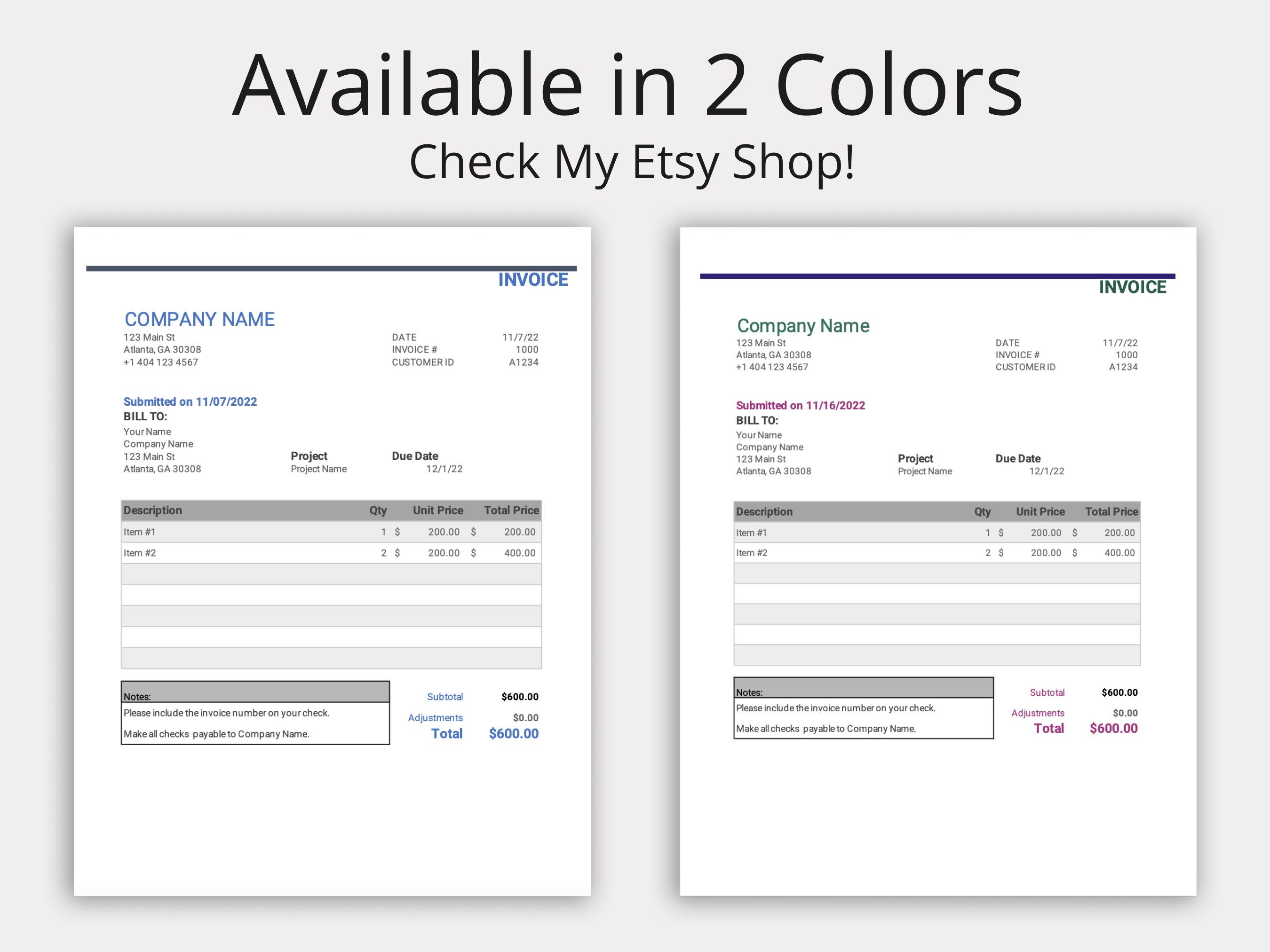 Invoice & Timesheet Templates for Microsoft Excel/google Sheets ...