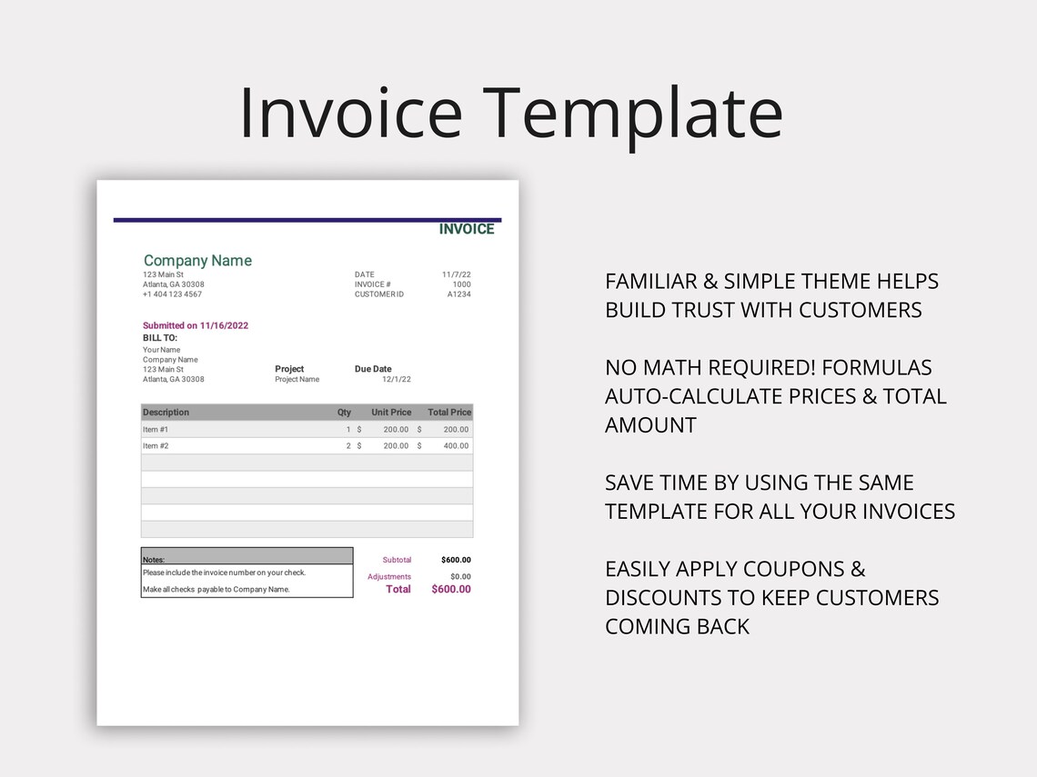 Invoice & Timesheet Templates for Microsoft Excel/google Sheets ...