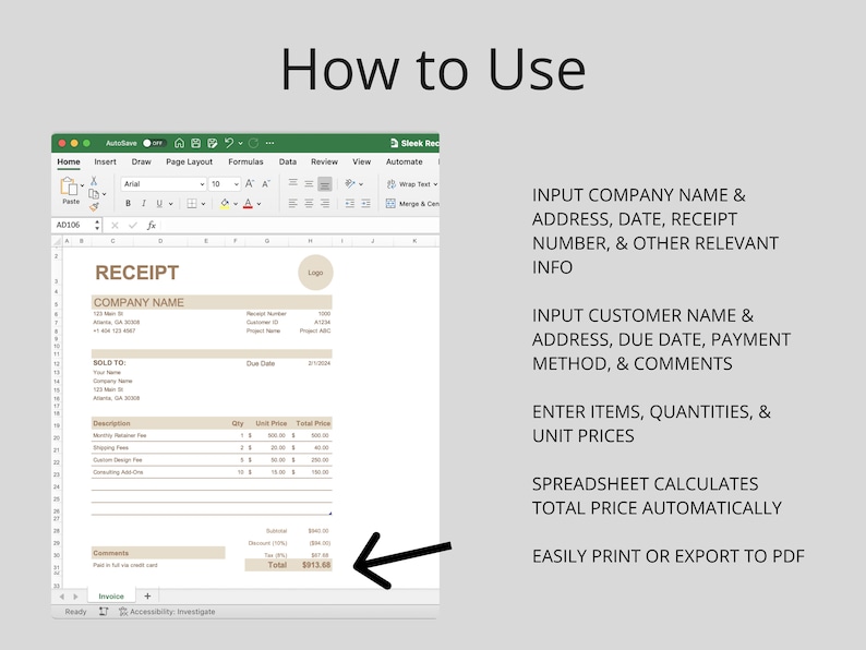 Invoice & Receipt Templates for Microsoft Excel/google Sheets ...