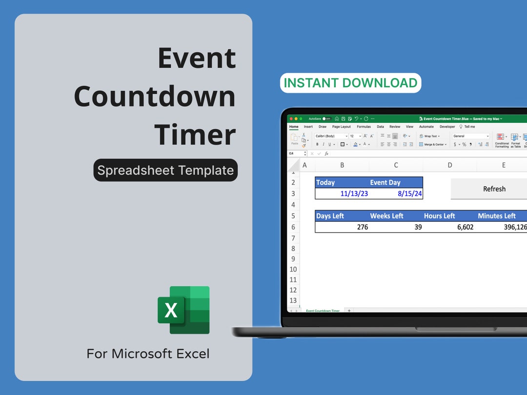 Event Countdown Timer for Microsoft Excel Countdown Timer - Etsy