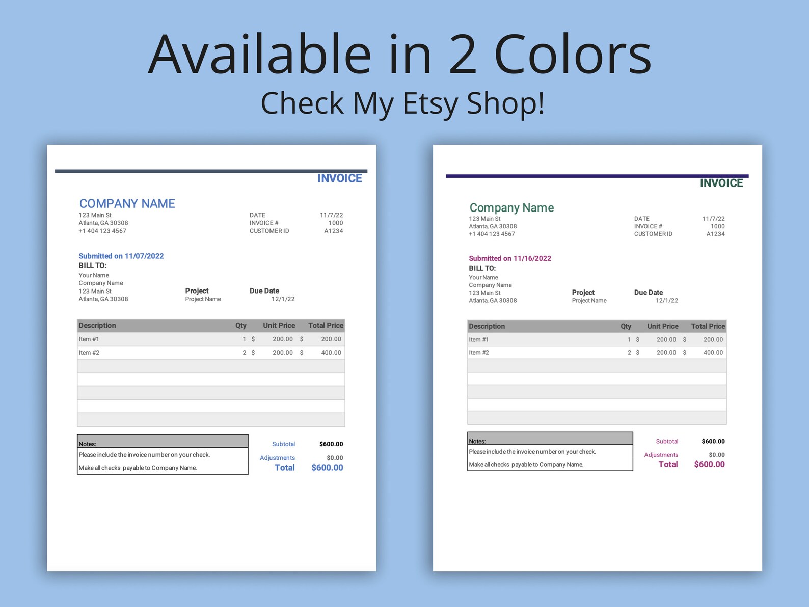 Invoice & Timesheet Templates for Microsoft Excel/google Sheets ...