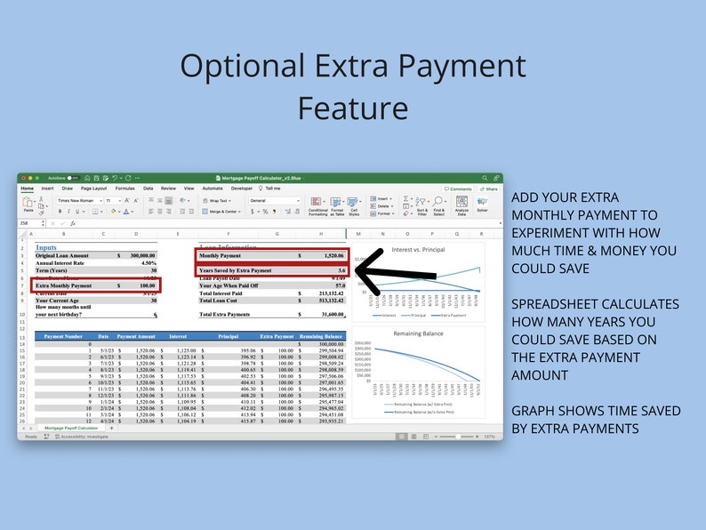 Mortgage Payoff Calculator Spreadsheet (blue) - Mortgage Tracker for ...
