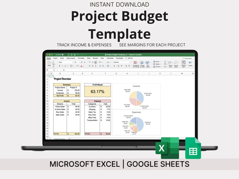 Project Budget Template Microsoft Excel/google Sheets - Etsy