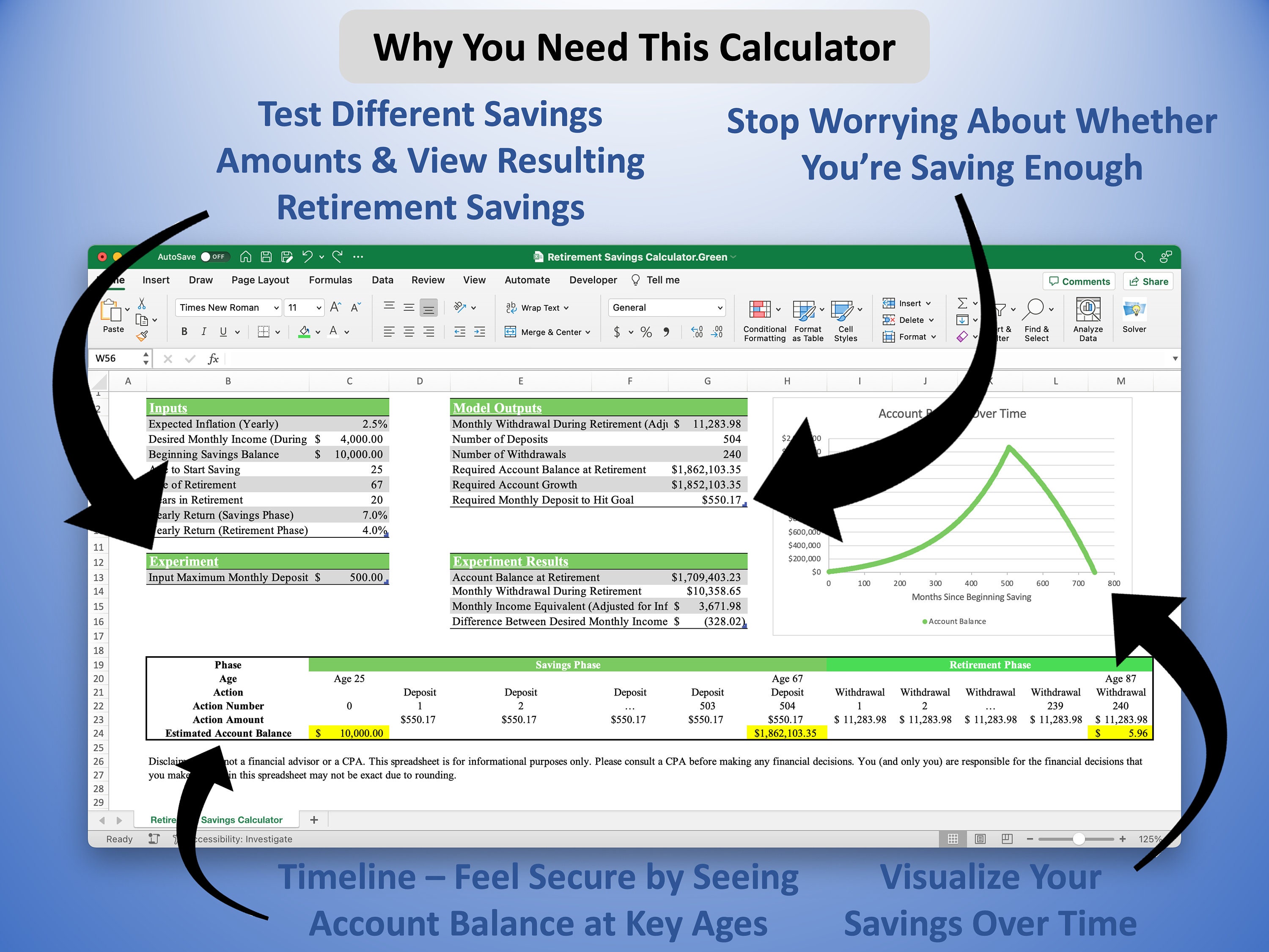 Retirement Savings Calculator for Microsoft Excel & Google Sheets ...