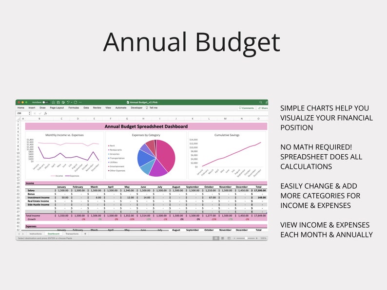 Budget Spreadsheet for Microsoft Excel & Google Sheets pink - Etsy