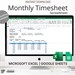 Monthly Timesheet Template for Microsoft Excel & Google Sheets blue ...