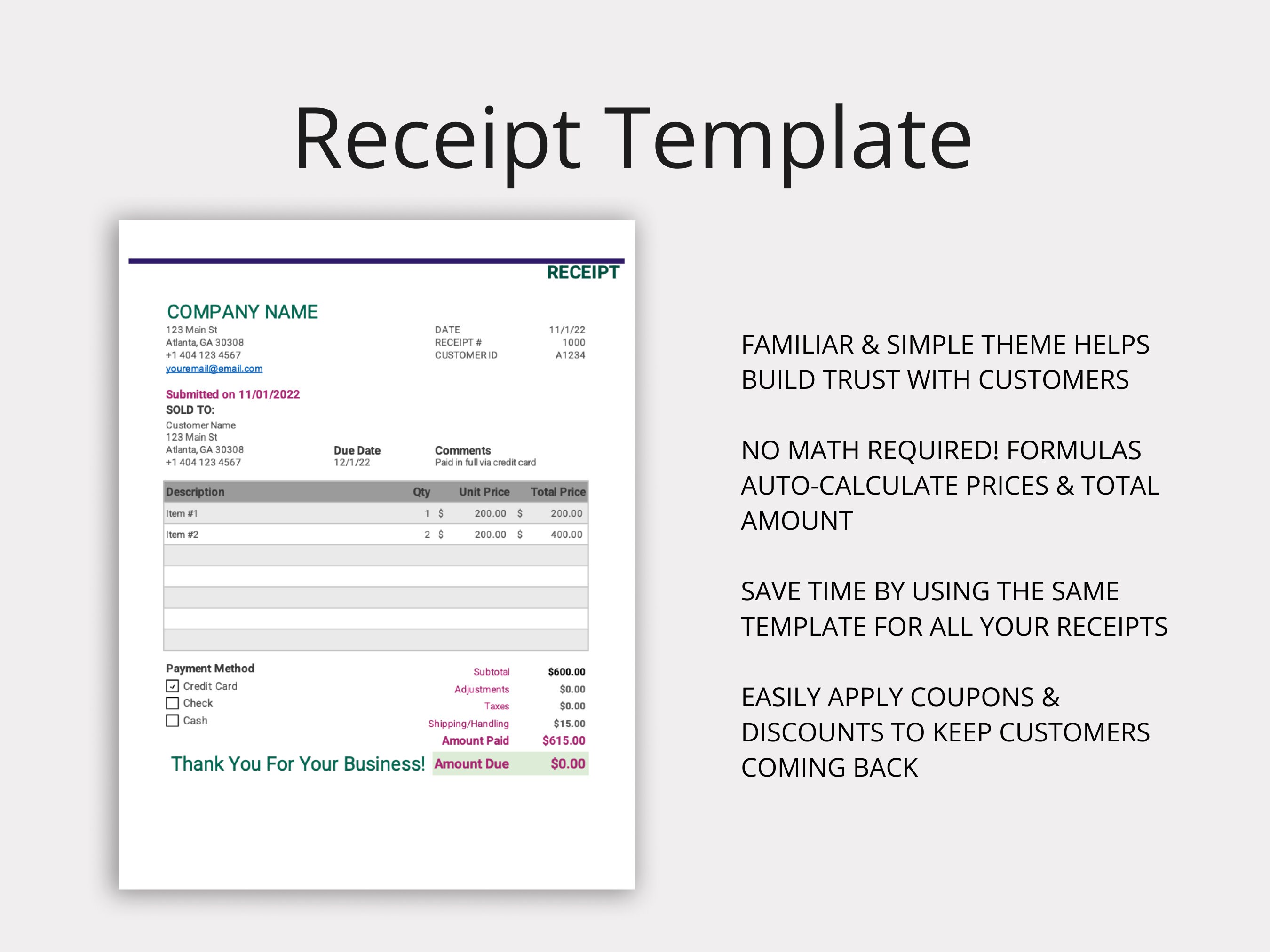 Invoice & Receipt Templates for Microsoft Excel/google Sheets ...