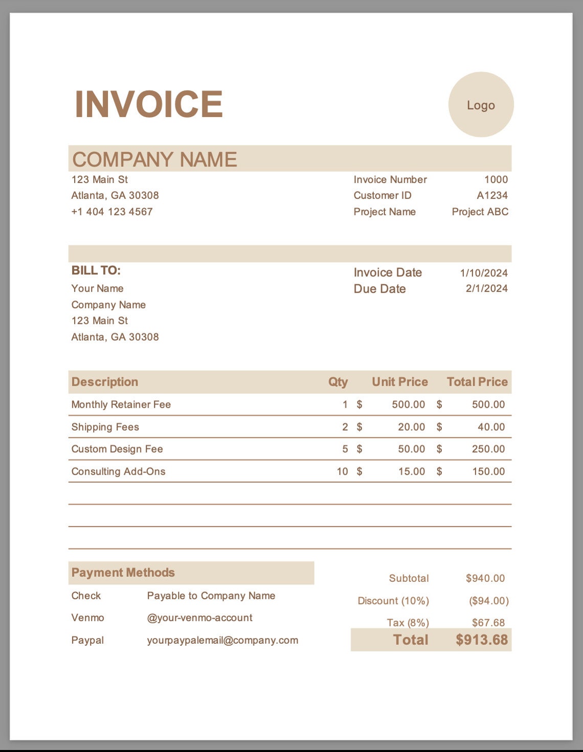 Invoice & Receipt Templates for Microsoft Excel/google Sheets Business ...