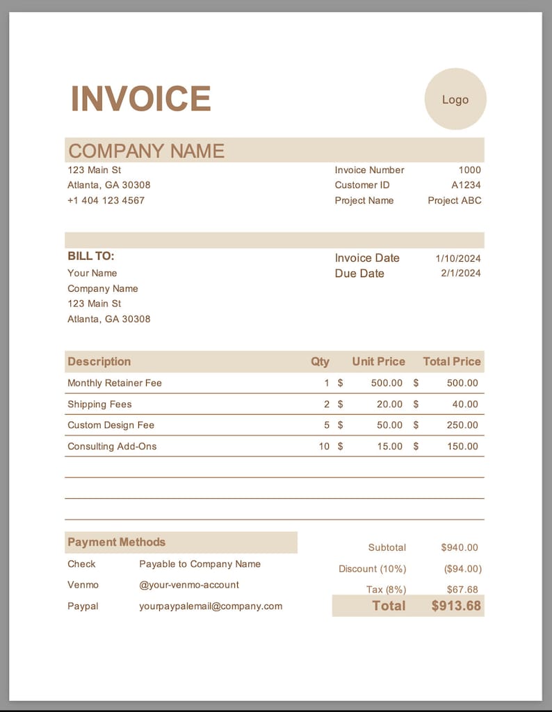 Invoice & Receipt Templates for Microsoft Excel/google Sheets ...