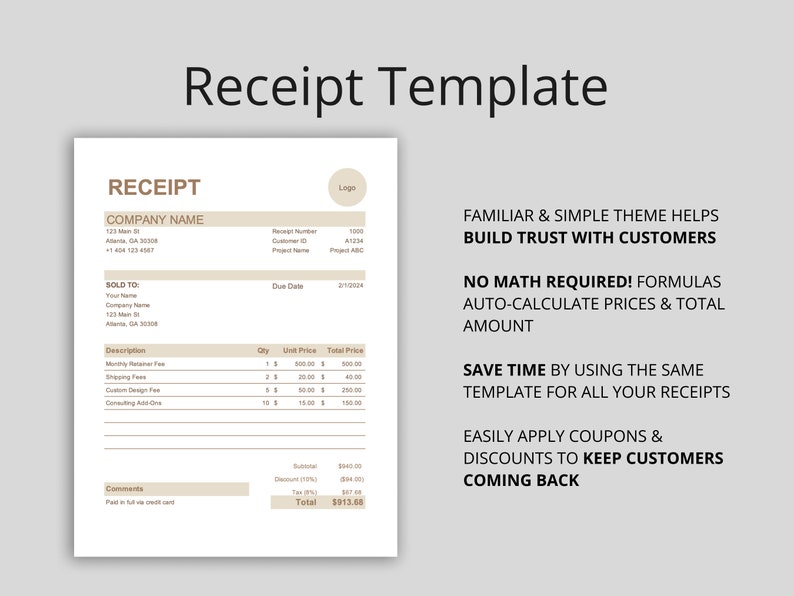 Invoice & Receipt Templates for Microsoft Excel/google Sheets ...