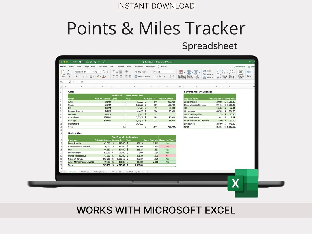 Credit Card Points & Miles Tracker Travel Hacking Spreadsheet Optimize ...