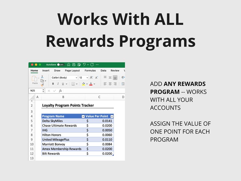 Loyalty Program Points Tracker & Minimum Spend Requirement Tracker Credit Card Points / Miles ...