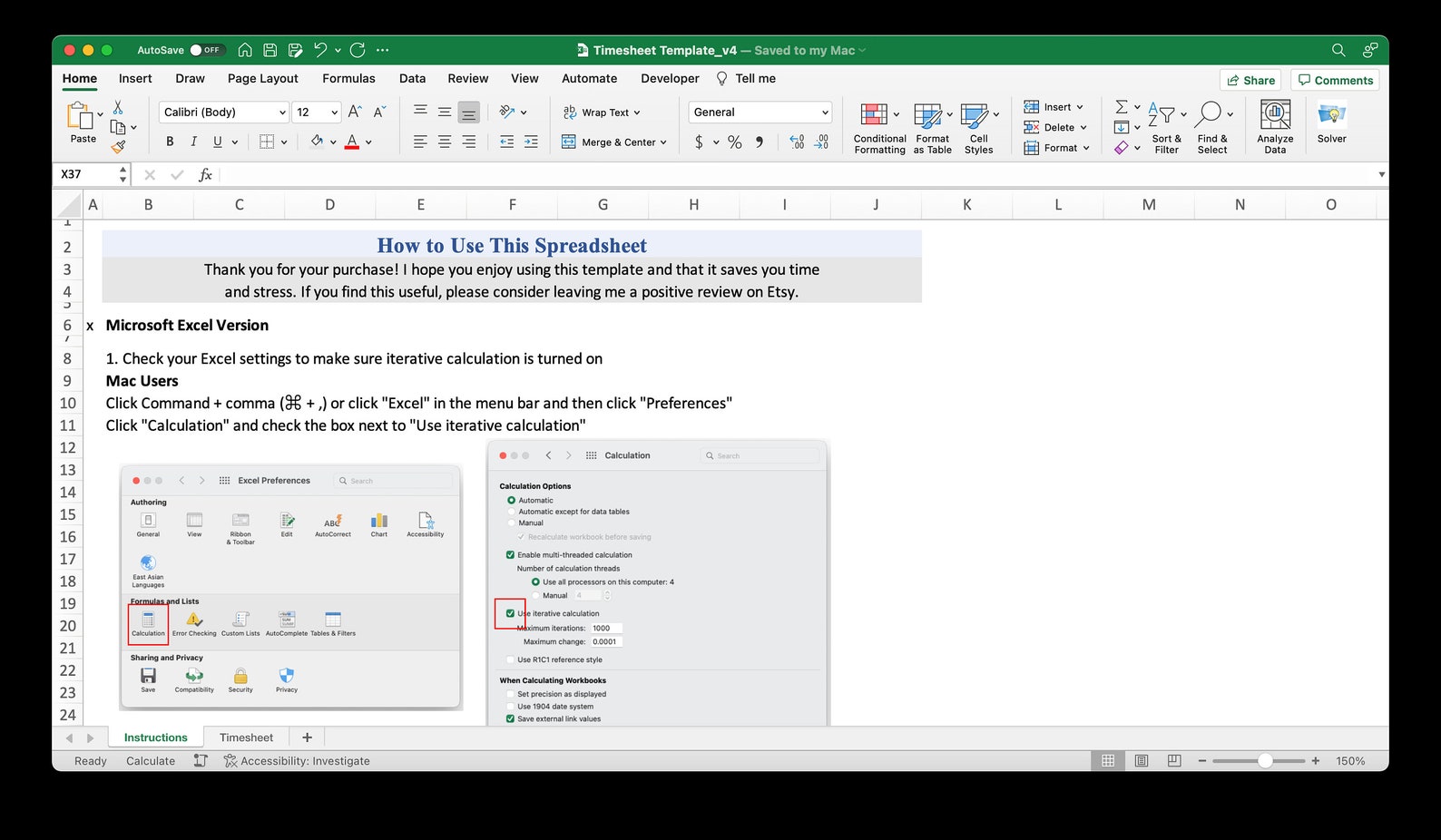 Monthly Timesheet Template for Microsoft Excel & Google Sheets blue ...
