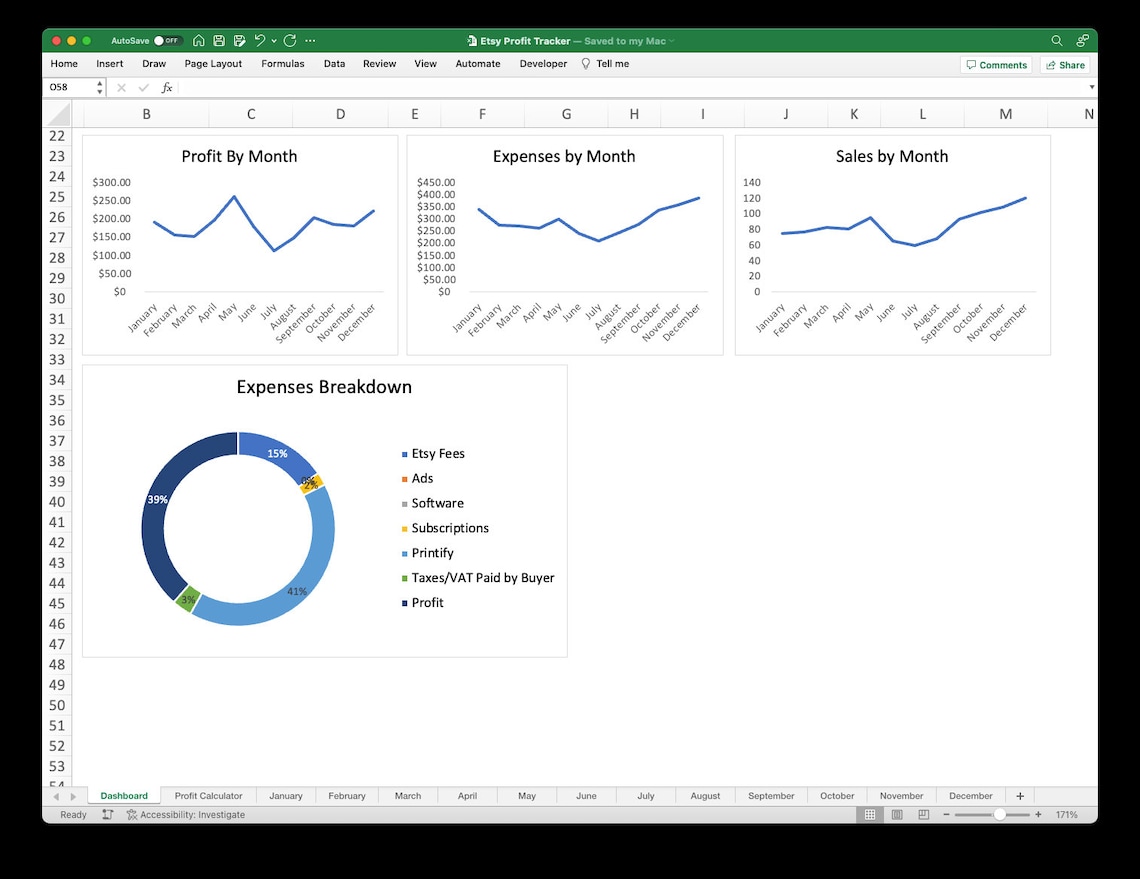 Etsy Profit Tracker Spreadsheet Microsoft Excel & Google Sheets Print ...