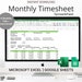 Monthly Timesheet Template for Microsoft Excel & Google Sheets green 12 ...