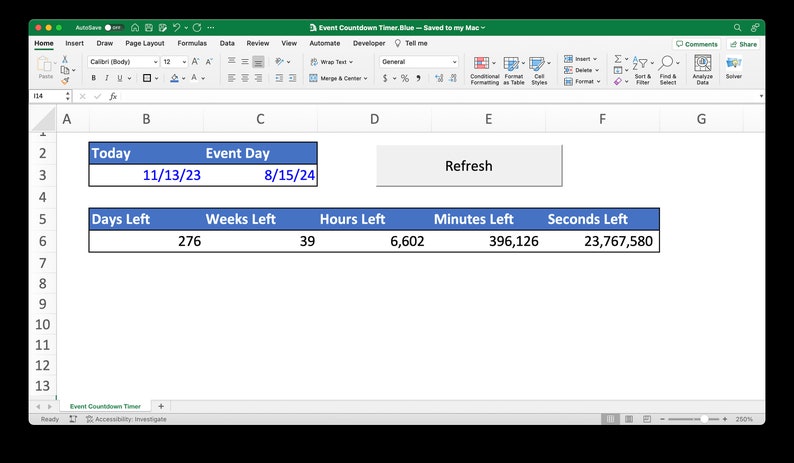Countdown Timer for Microsoft Excel - Countdown Timer Spreadsheet ...