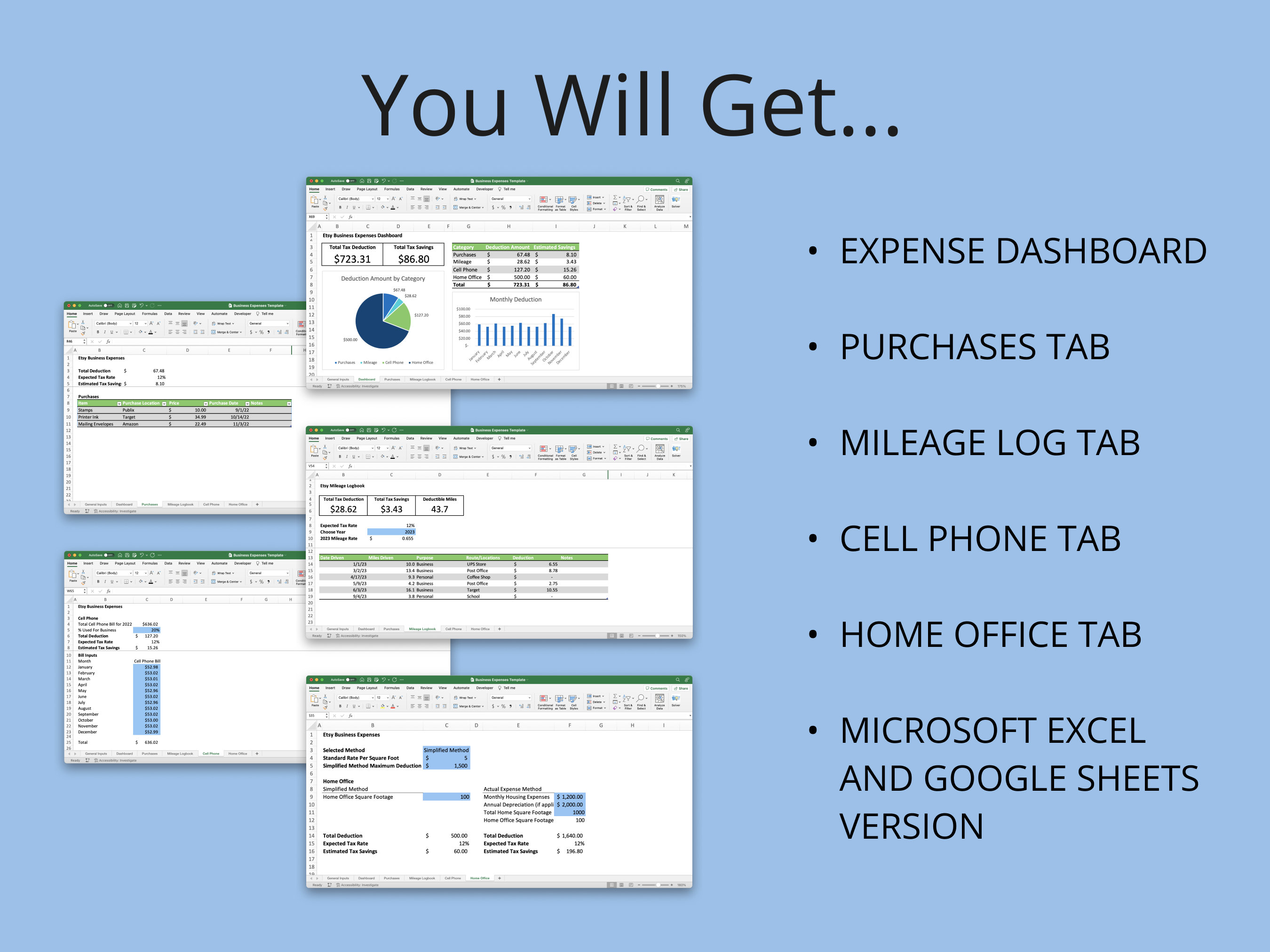 Business Expense Tracker Spreadsheet (2025) - Expenses, Mileage Log ...
