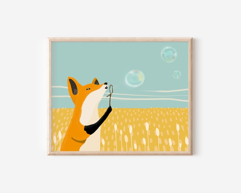 Fox Blowing Bubbles, Animal Illustration, Fox, Digital Art, Wall Art ...