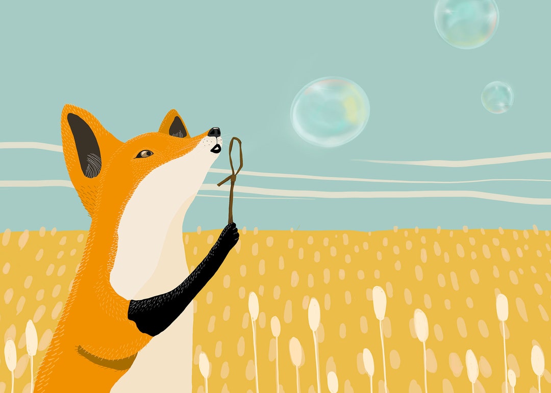 Fox Blowing Bubbles, Animal Illustration, Fox, Digital Art, Wall Art ...
