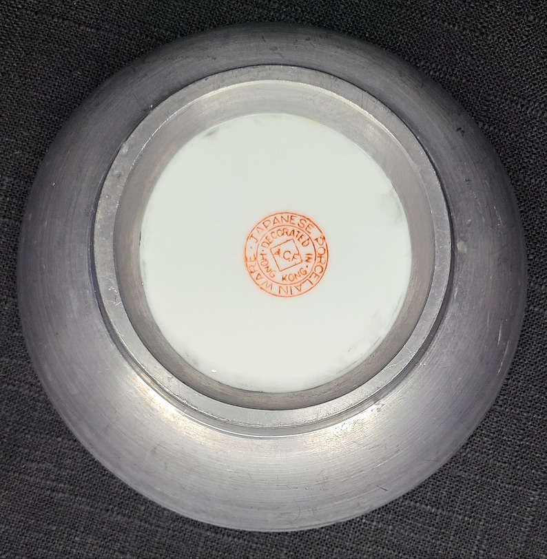 Vintage Japanese Porcelain Ware ACF Pewter Encased Ashtray Bowl Hand ...