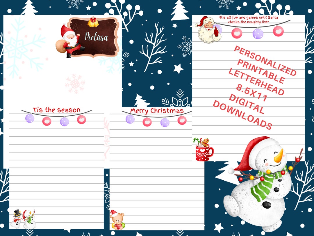 Personalized Printable Christmas Stationery, Festive,christmas Letter ...