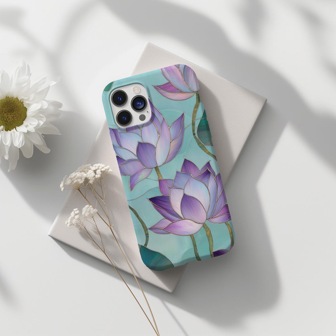 Lotus Flower Blossom Phone Case, Iridescent Floral Stained Glass ...