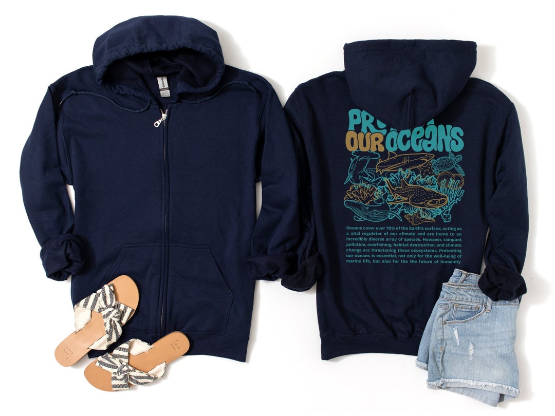 Protect Our Oceans Shark Hoodie, Back Design Environmental Animal ...