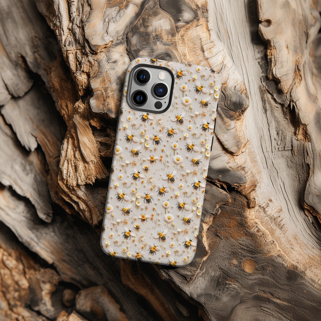 3D Faux Embroidery Bee Phone Case for iPhone 12, 13, 14, 15, Mini, Plus ...