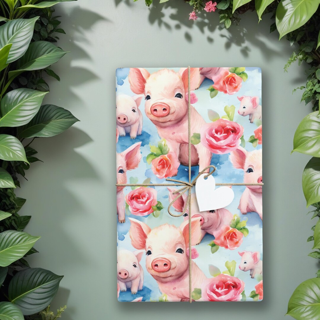 Pig Wrapping Paper, Pig Gift Wrap, Watercolor Piglets Wrapping Paper ...