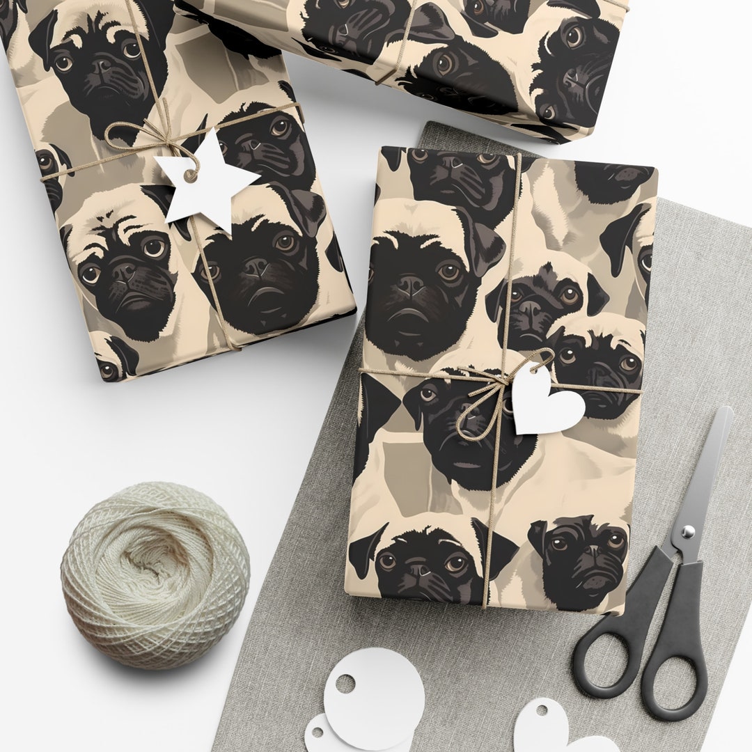 Pug Wrapping Paper, Pug Gift Wrap, Pug Birthday, Dog Lover Wrapping ...