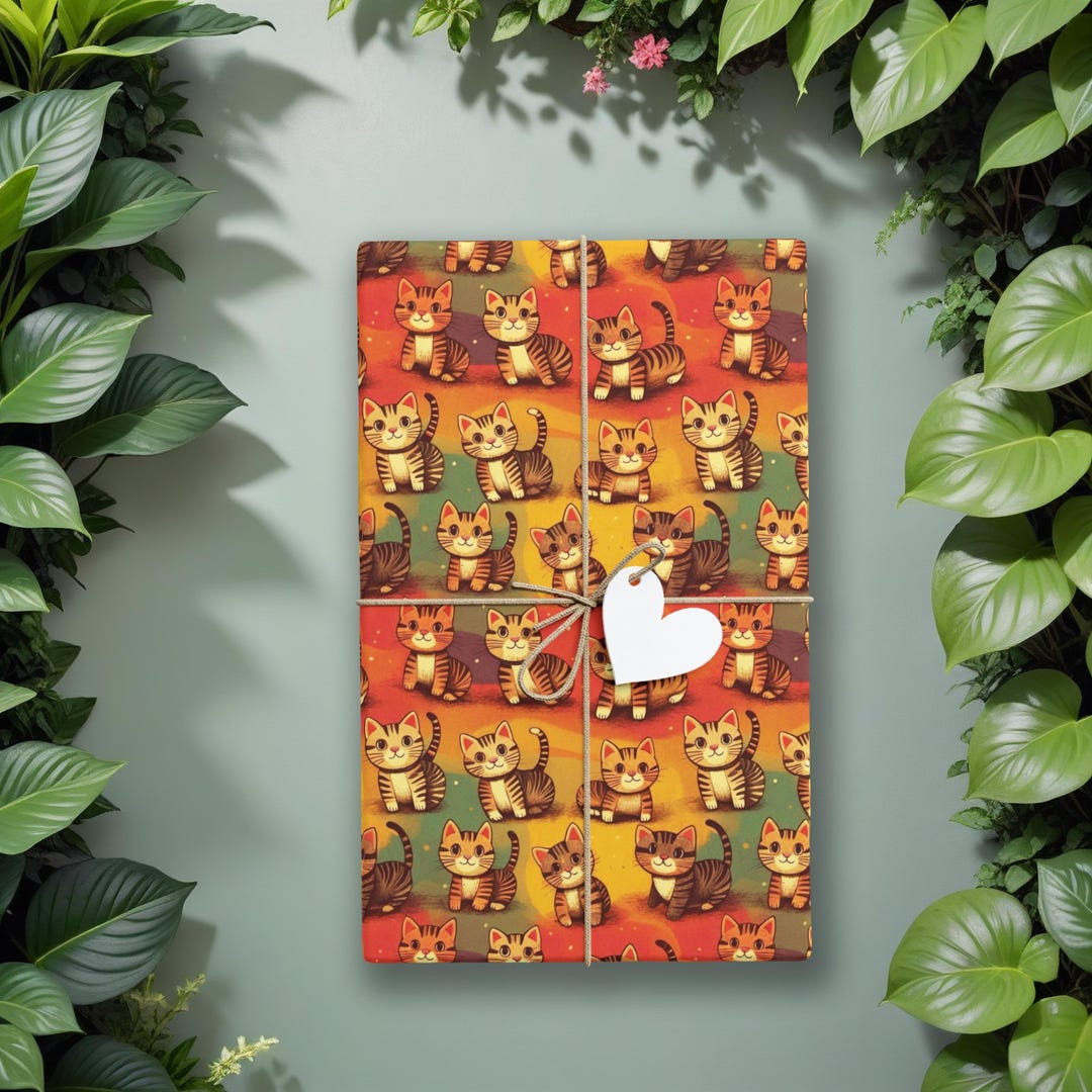 Retro Cat Gift Wrap, 70s-inspired Vintage Kitty Wrapping Paper, Groovy ...