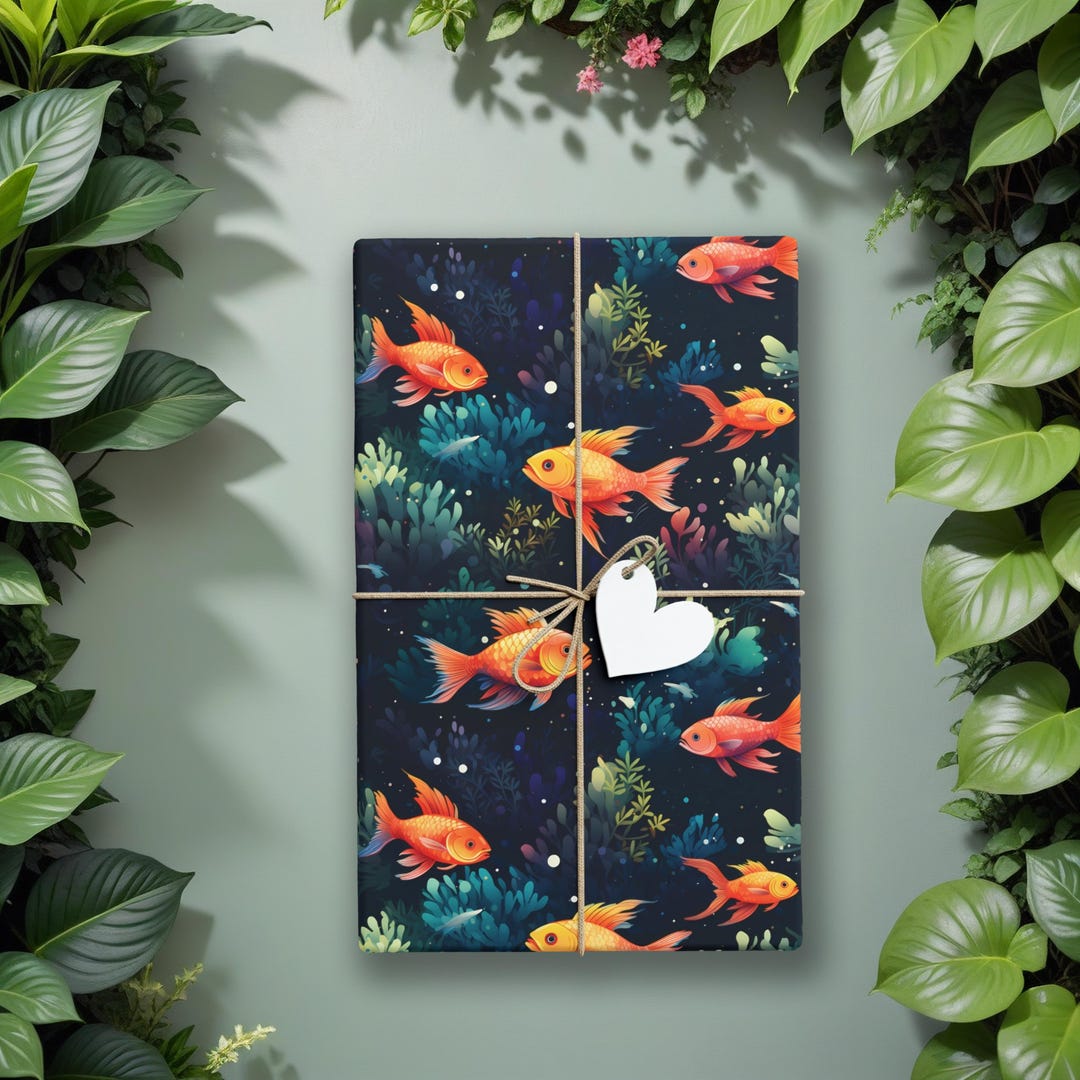 Goldfish Wrapping Paper, Fish Wrapping Paper, Goldfish Gift Wrap, Aqua ...