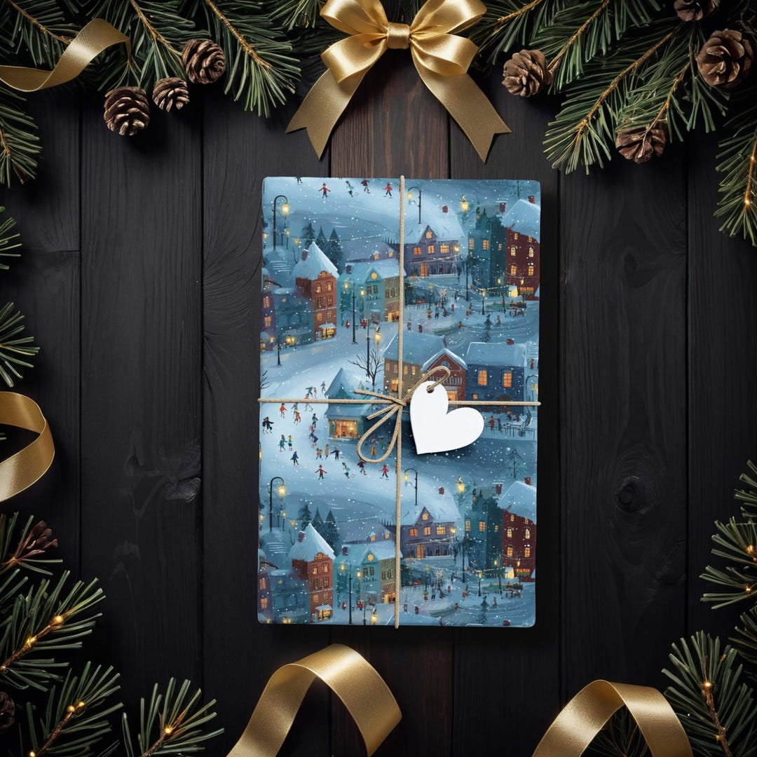 Christmas Winter Village Gift Wrap, Old World Wrapping Paper K6 - Etsy