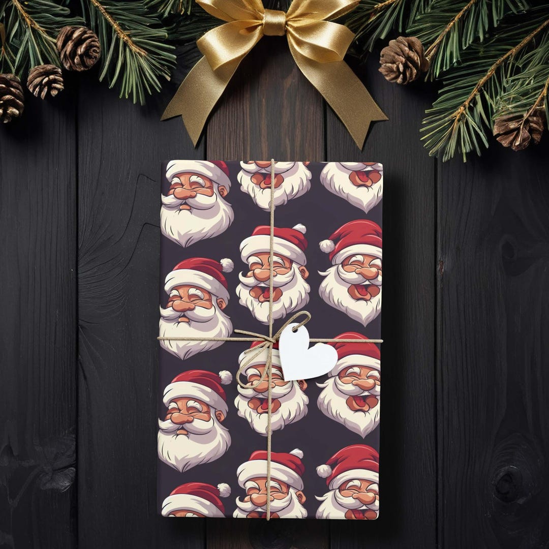 Jolly Santa Heads Gift Wrap, Cheerful Christmas Wrapping Paper K6 - Etsy