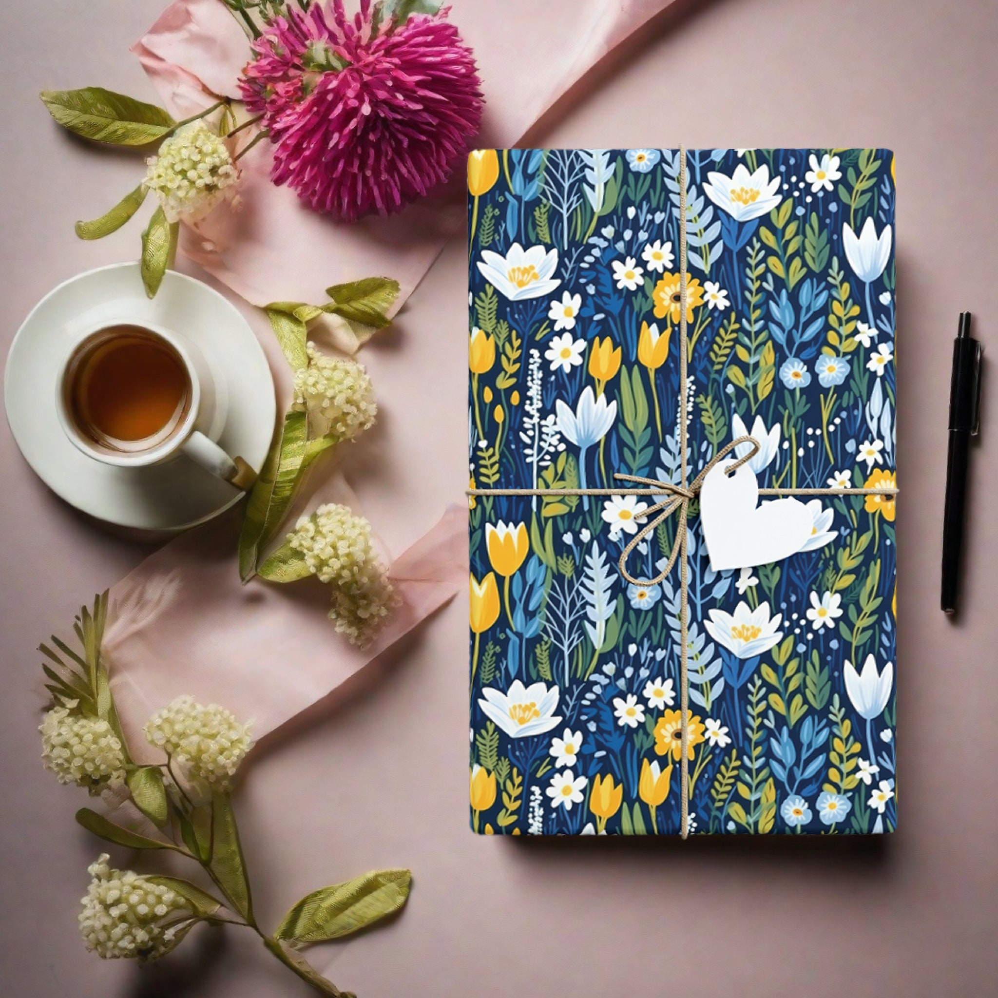 Floral Gift Wrapping Paper, Cottagecore Gift Wrap, Eco Wrapping Paper ...